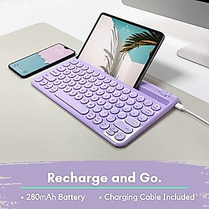 Macally Small Wireless Bluetooth Keyboard for iPad Mini/Air/Pro, iPhone, Tablet, and Phone - 78 Key iPad Keyboard with Built-in Stand - Universal Compatible Multi Device - Purple