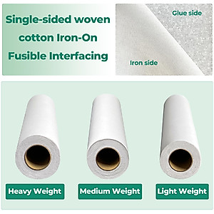 PLANTIONAL Woven Cotton Iron-On Fusible Interfacing, 16.1 inch X 10 Yards White Medium Weight 100% Cotton Single Sided Interfacing Fabric Iron on Interfacing for Fabric Sewing and DIY Crafts Supplies