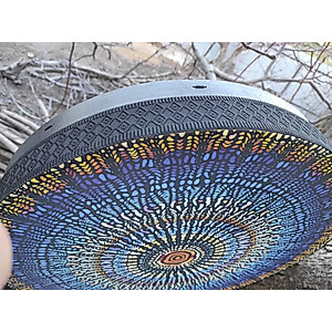 SYLALE Shaman drum percussion frame drum handmade deep bass therapy tool sound therapy instrument 9.9x9.9 inches Shaman drum blue