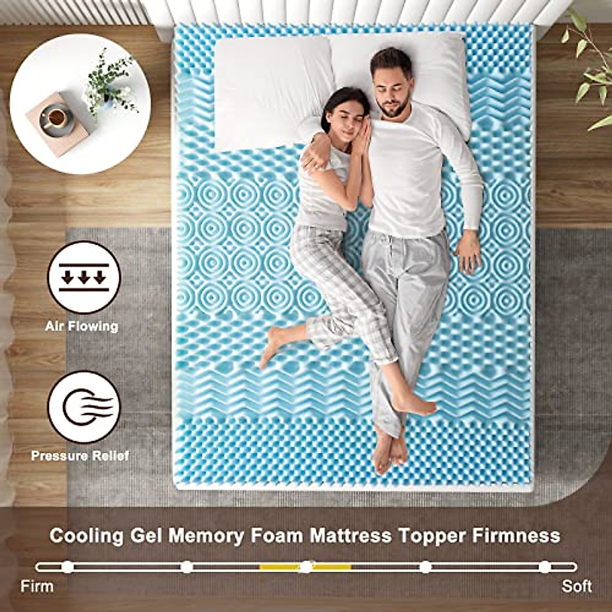 UniPon 4 Inch Mattress Topper Queen, Egg Crate Memory Foam Mattress Topper Queen,7 Zones Gel Infused Bed Topper, CertiPUR-US Certified