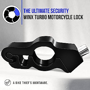 Turbo Motorcycle Lock (Black) - Anti-Theft Motorcycle Brake Lock w/Rubber Grips, Adjustable Sliders - CNC Aluminum Handlebar Scooter Lock - Lightweight Motorcycle Accessories for Scooters, ATVs
