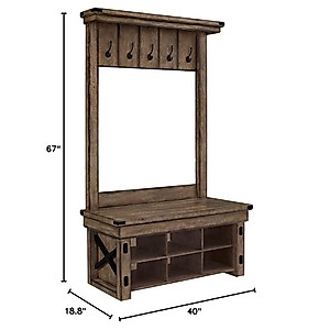 Ameriwood Home Wildwood Wood Veneer Entryway Hall Tree with Storage Bench, Rustic Gray