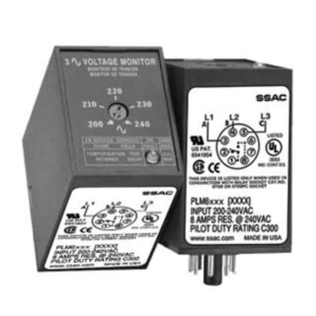 SSAC PLM9405 8 PIN, Phase Monitor, 50/100 HZ, W/Base, 3 Phase, Voltage Monitor, 400-480 VAC