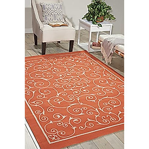 Nourison Home & Garden Indoor/Outdoor Orange 5'3" x 7'5" Area -Rug, Easy -Cleaning, Non Shedding, Bed Room, Living Room, Dining Room, Kitchen, Backyard, Deck, Patio (5x7)