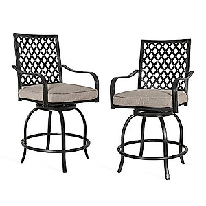 Iwicker Patio Swivel Bistro Chairs, Outdoor Steel Frame Counter Height Stools with 100% Polyester Cushion, Set of 2