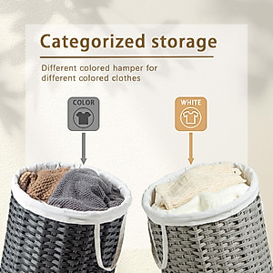 KUREEISE Laundry Basket with Lid, Handwoven Rattan Laundry Hamper, No Install Needed, 26.5 Gal (100L) Round Clothes Hamper with Removable Bag & Handles, Foldable Storage Basket