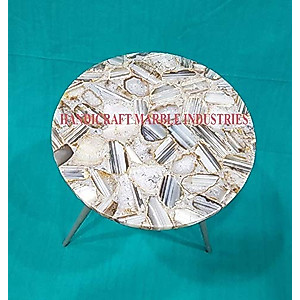 Agate Coffee Table with Metal Base, 18" Inch Round (Customize Sizes) Natural Grey White Brown Agate Table, Stone Coffee Table, Agate Table Top, Agate Round Coffee Table