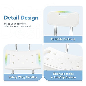 OasisSpace Bathtub Adjustable Shower Chair, Bath Stool with Removable Back 300lbs - Tool Free Anti-Slip Bench Bathtub Stool for Elderly, Senior, Handicap & Disabled