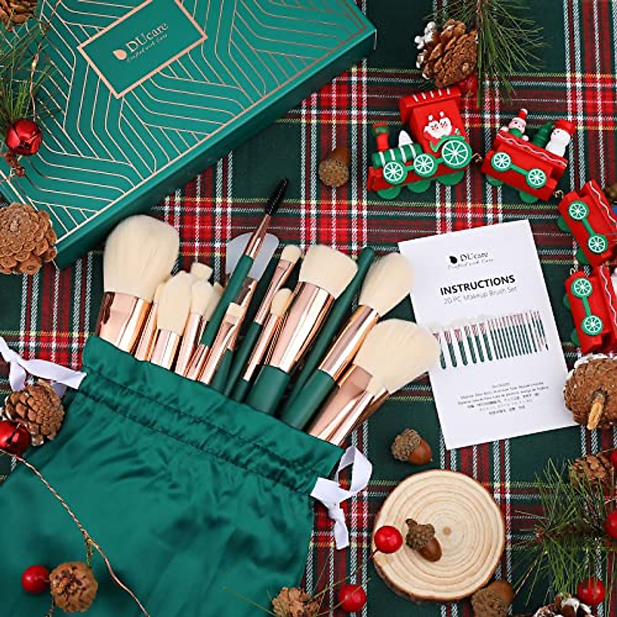 DUcare Makeup Brushes Professional 20Pcs Green Makeup Brush set with Silicone Face Mask Brush Kabuki Foundation Blending Powder Blush Concealers Eyeshadows Brushes