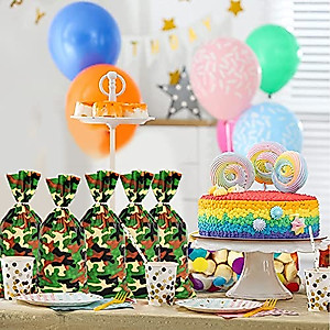 Lecpeting 100 Pcs Camouflage Treat Bags Camo Print Cellophane Candy Bags Plastic Goodie Storage Bags Army Party Favor Bags with Twist Ties for Camouflage Theme Birthday Party Supplies