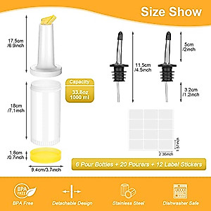 6 Pcs Juice Pour Bottles & 20 Pcs Pourers, Bar Supplies Liquor and Juice Pouring Bottles and Containers Plastic Juice Pour Bottles Stainless Steel Liquor Bottles Pourers for Home Kitchen Party Bar