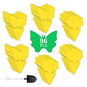 Fruit Fly Sticky Traps, Sticky Traps for Bugs 96 Pack Yellow Double Side Sticky Trap with Shovel for Gnat, Fruit Fly, White Fly, Aphid, Leaf Miner