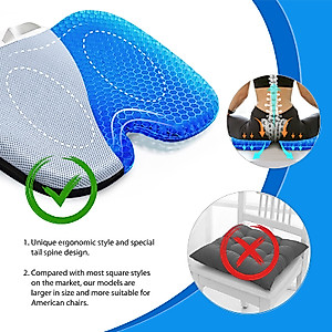 Full Gel Coccyx Seat Cushion Egg Gel Cushions Office Chair Cushion Car Seat Cushion for Back Sciatica Hip Tailbone Pain - Butt Pillow Chair Pad for Wheelchair Desk Pain Relief Long Trips Blue