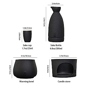 Lyty Ceramic Sake Set Cups with Warmer + Sake Saki Drink Storage Gift Box, Porcelain Pottery Hot Cold Saki Drink, 9pcs Include 1 Stove 1 Warming Bowl 1 Sake Bottle 6 Cup