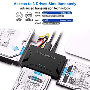 USB to SATA IDE HDD Adapter - USB 3.0 Cable to 2.5" 3.5" SATA IDE Hard Drive Converter for Windows 10/8/ 7/XP, Mac, Internal to External Laptop SSD Reader Kit, File Data Transfer Conversion Cord