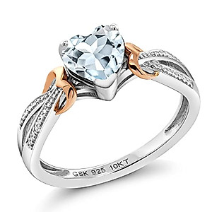 Gem Stone King 925 Silver and 10K Rose Gold 6MM Heart Shape Gemstone Birthstone and Diamond Engagement Ring | Wedding Anniversary Promise Ring For Women | Available In Size 5, 6, 7, 8, 9