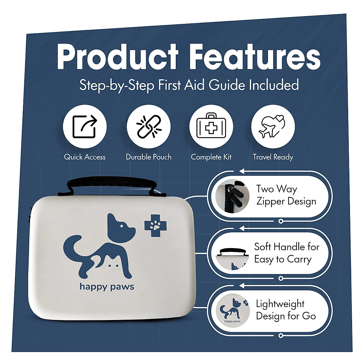 Happy Paws Pet First Aid Kit for Dogs and Cats - Complete Travel Emergency Kit, Puppy and Cat Safety, Portable First Aid Solution for Pets, Ideal for Home or Outdoors