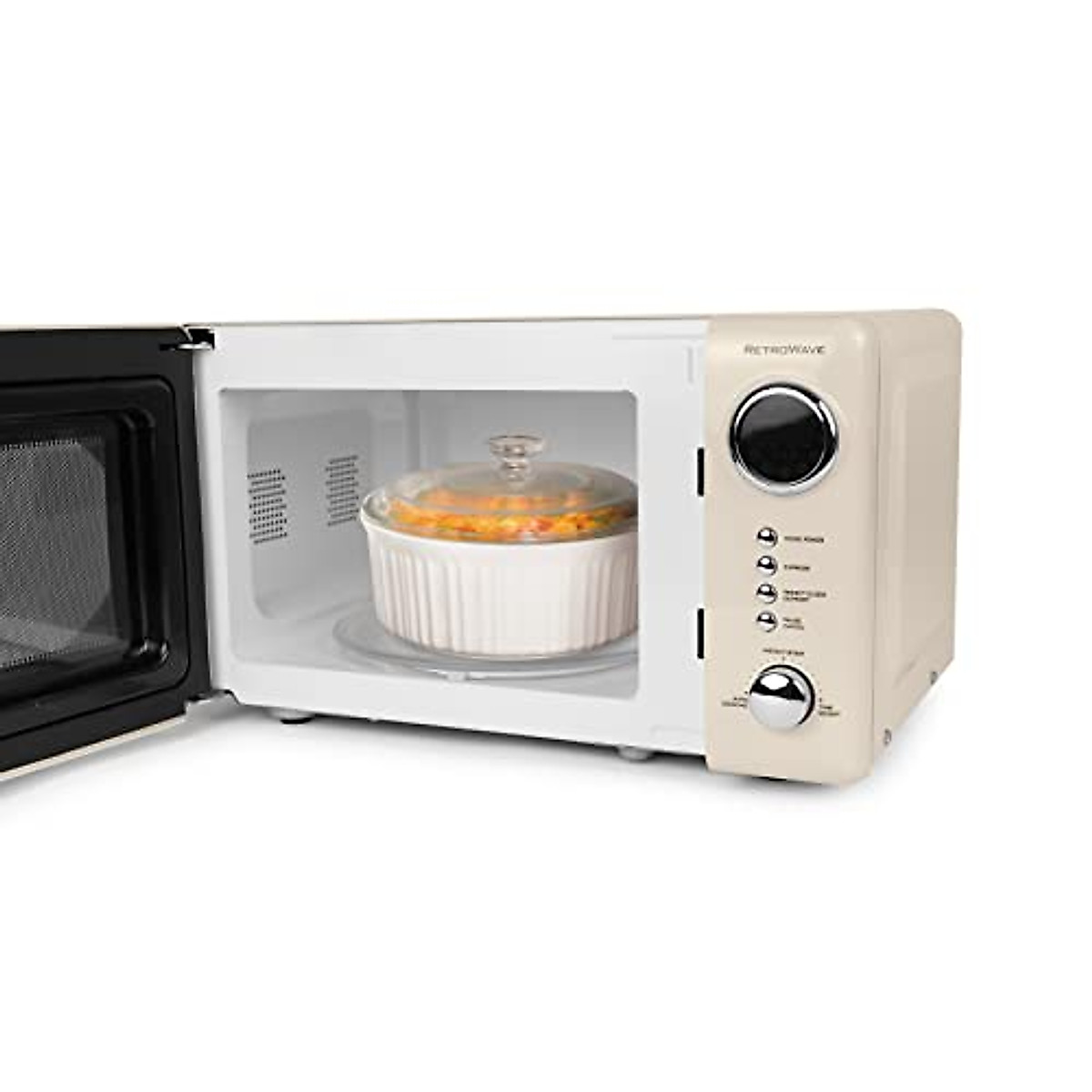 Nostalgia Retro Compact Countertop Microwave Oven 0.7 Cu. Ft. 700-Watts with LED Digital Display, Child Lock, Easy Clean Interior, Cream