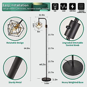 BEHIYA Dimmable Farmhouse Floor Lamp for Living Room, 1 Light Rustic Standing Tall Lamp, Modern Bright Floor Lamp, Industrial Standing Lamp for Bedroom, Tall Pole Lamps Office, LED Bulbs Included.