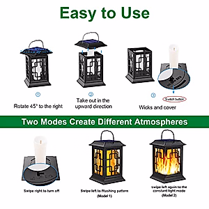 Woenergy Solar Lanterns Outdoor, Waterproof Solar Hanging Lanterns, Flickering Solar Garden Lights Outdoor Lantern, LED Lanterns Lights for Patio Pathway Deck Yard (2 Packs)