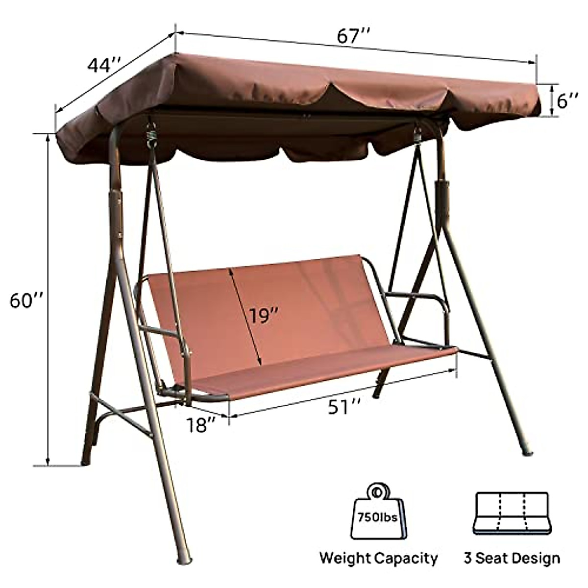 Outdoor Swing Chair 3 Person Patio Swing Chair Cushion with Stand Glider Hammock Bench with Canopy Seating Backyard Furniture Steel Frame