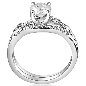 5/8 cttw Diamond Engagement Wedding Ring Set Twist Curve Band 14k White Gold - Size 6