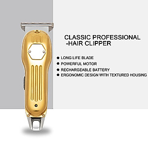 Rejoeven Hair Clipper, Rechargeable T-Blade Trimmer Kit Cordless Metal Hair Cutting Set Barber Clipper for Men, Women Kids with 3 Guide Comb, Professional Clippers Set for Barber and Home Use (Golden)