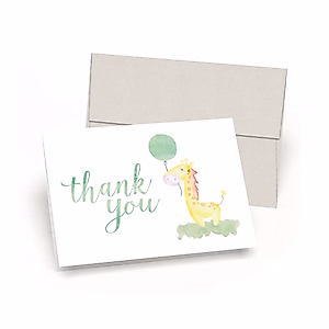 Gee Thank You! Giraffe Baby Shower Thank You Cards (Set of 10 Cards + Envelopes) - Watercolor Baby Giraffe - by Palmer Street Press (Green)