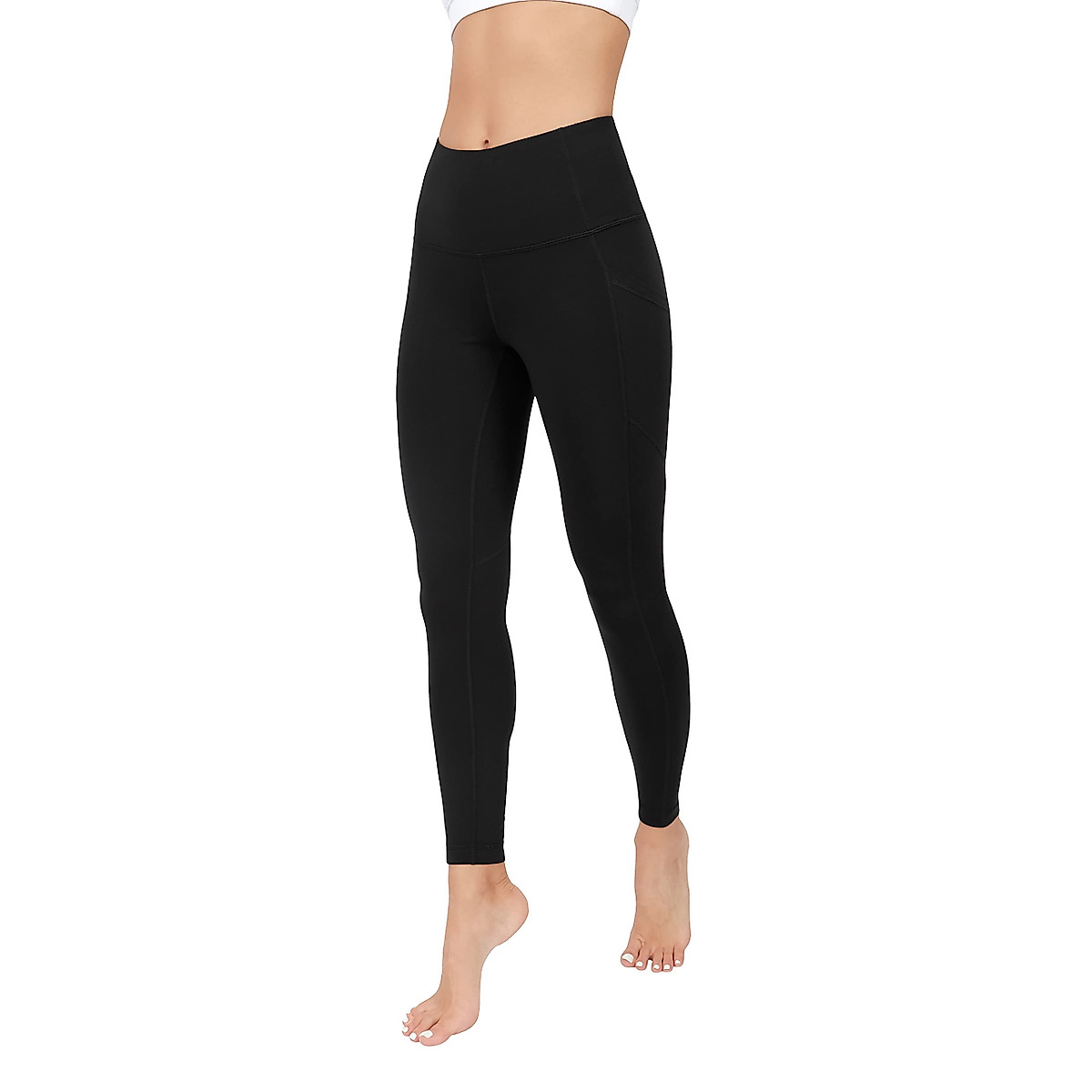 90 Degree by Reflex Power Flex Yoga Pants - High Waist Squat Proof Ankle Leggings with Pockets for Women - Black - Large
