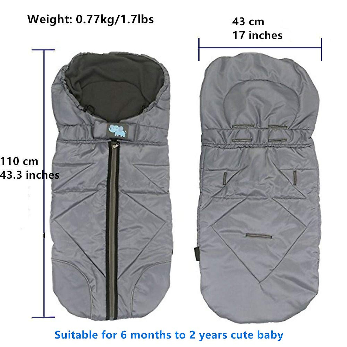 Berocia Waterproof Universal Warm Baby Stroller Sleeping Bunting Bag Toddler Footmuff Sack Cold Weather Grey