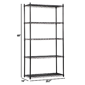 ZenStyle 5-Shelf Adjustable Storage Shelving Unit Heavy Duty Steel Organizer Wire Rack, Storage Rack with Leveling Feet for Kitchen Office Garage, 30" W x 14" D x 75" H, Black