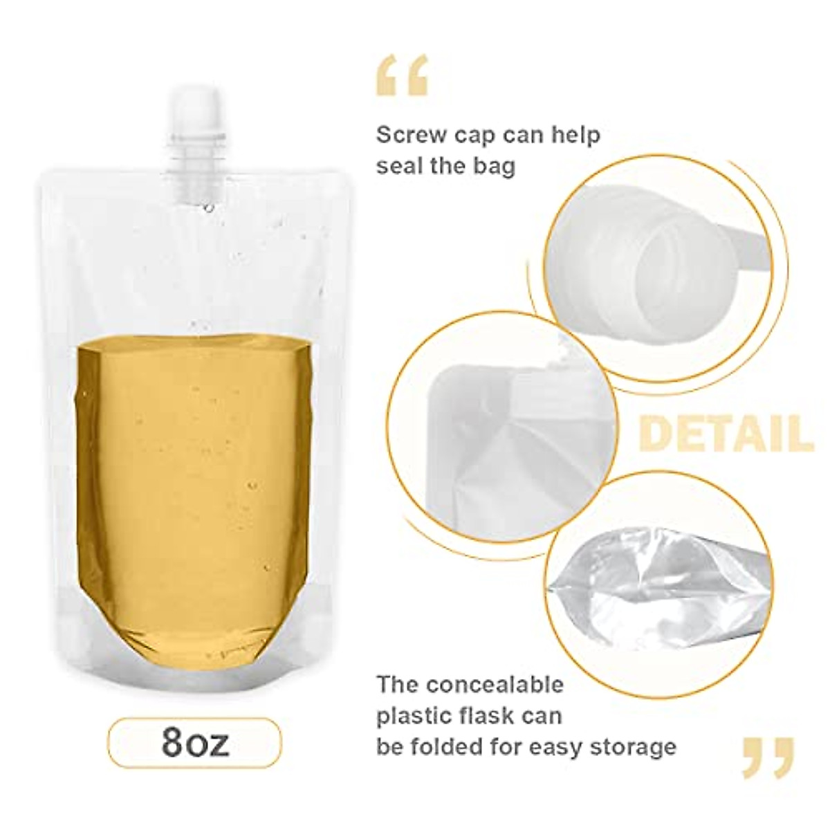 Bappon, 5 Pcs Cruise Plastic Drinking Flasks, Concealable And Reusable beverage Pouches Spout Pouch Water Bottle Sneak Hide Flask bags for Cruises, Travel, Camping (8 oz + 1 Funnel), BCNBING, 8oz