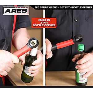 ARES 56034-2-Piece Rubber Strap Oil Filter Wrench Set - Adjustable Up to 4-inch and 6-inch Diameter - Non-Marring Slip Resistant Strap Wrench - Ergonomic TPR Handles