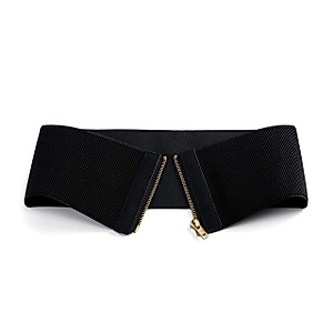 Ayliss Women Wide Elastic Waist Cinch Stretch Fashion Waistband Retro Dress Vintage Belt with Zipper Lady (Fit Waist 25.59"-31.10", Black)