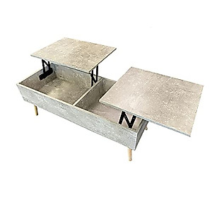 Aline Lift-Top Convertible Coffee Table with Wooden Legs (Gravel Grey)