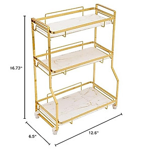 Bathroom Countertop Organizer, Gold Cosmetics Storage Display Rack Bathroom Counter Organizer for Skincare Makeup Perfume 3 Tier Vanity Tray Dresser Shelf White Marble Pattern Tray