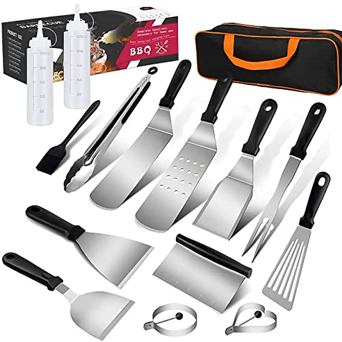 Griddle Accessories for Blackstone,Moulyan 14PCS Griddle Accessories Kit,Flat Top Grill Accessories for Outdoor Grill,Professional BBQ Grill Tools Set with Spatula, Scraper, Bottle, Tongs, Egg Ring