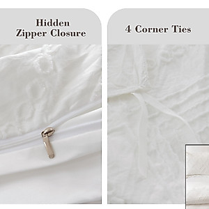 EMME White Duvet Cover Queen, Tufted Microfiber Comforter Cover Set, Textured Boho Bedding Sets Queen for All Seasons, 3 Pieces Duvet Cover Full, 1 Duvet Cover + 2 Pillowcases (White, Queen)