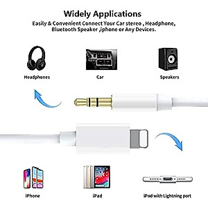 iPhone Aux Cord for car, [Apple MFi Certified] 3.3ft Lightning to 3.5mm Aux Audio Auxiliary Cable,Home Stereo, Speaker, Headphone Compatible with iPhone 13/12/11/XS/XR/X/8/7/iPad (White)