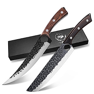 Purple Dragon 7 Inch Ultra Sharp Blade Boning Knife with 7.5 Inch Meat Cleaver Fish Fillet