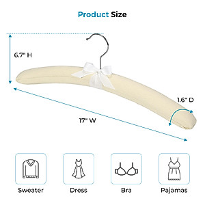JS HANGER Padded Hangers - 17 Inch Extra Large Heavy Duty Cotton Covered Coat Hangers No Shoulder Bump for Women Clothes, Sweaters, Dresses, Clothing, Weddings, Lingerie Pack of 10, Beige