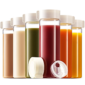 Komax Juice Bottles 18.5-oz | Set-of-6 Reusable Juice & Smoothie Bottles | Premium BPA-Free Plastic, Shatterproof, Leakproof, Freezer & Dishwasher Safe | Wide Mouth Juice & Smoothie Containers
