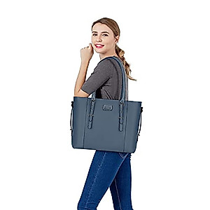 MOSISO PU Leather Laptop Tote Bag for Women (17-17.3 inch), Peacock Blue