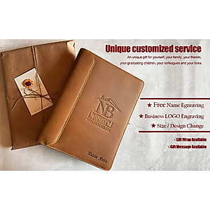 Free Name Engraved, Personalized Leather Portfolio Binder for Men, 3 Ring Binder Custom Padfolio Folder, Handmade Professional Business Organizer with Zipper, Gift for Men/Women, Customized, Brown