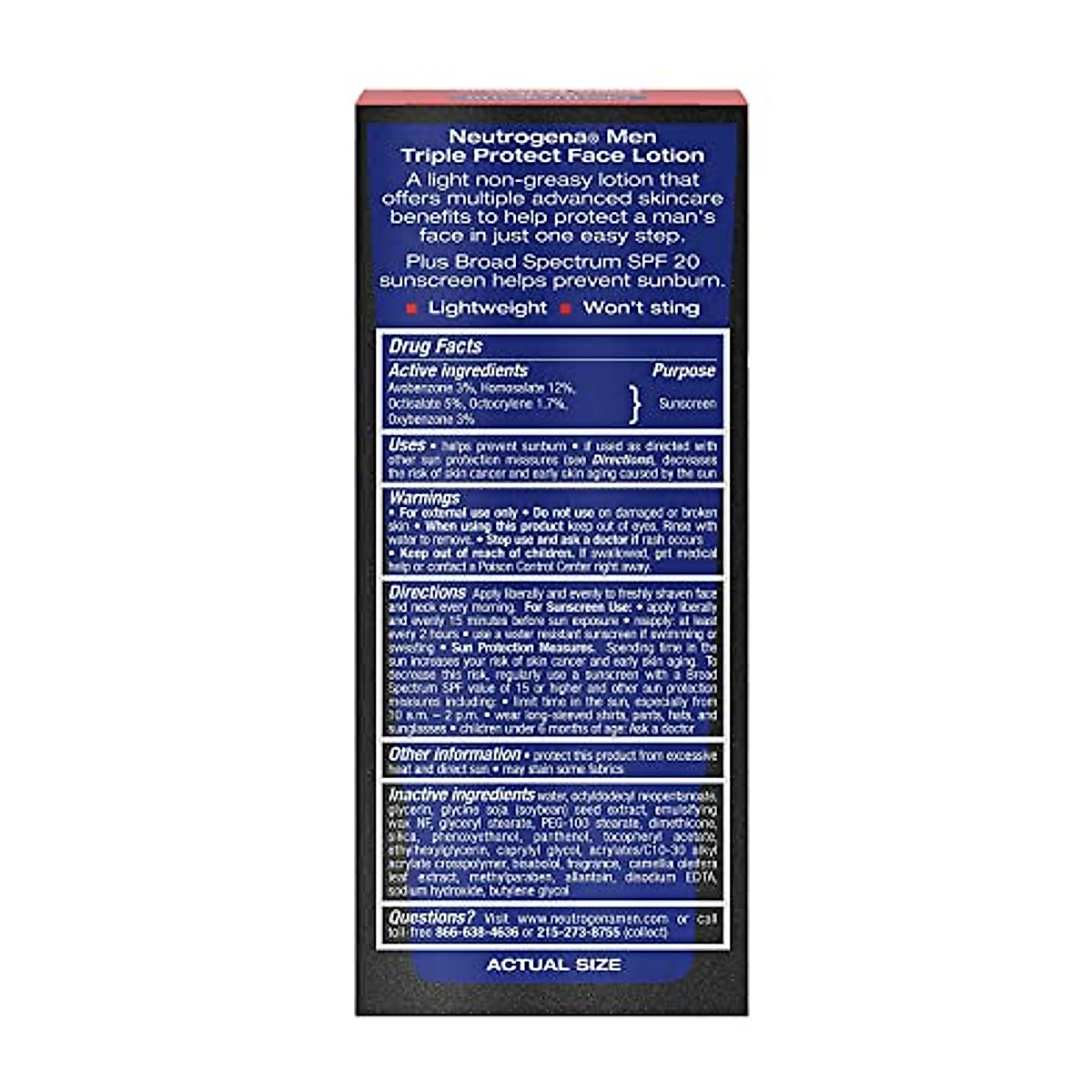 Neutrogena Triple Protect Men's Daily Face Lotion with Broad Spectrum SPF 20 Sunscreen, Moisturizer to Fight Aging Signs, Soothe Razor Irritation & Relieve Dry Skin, 1.7 fl. oz (Pack of 3)