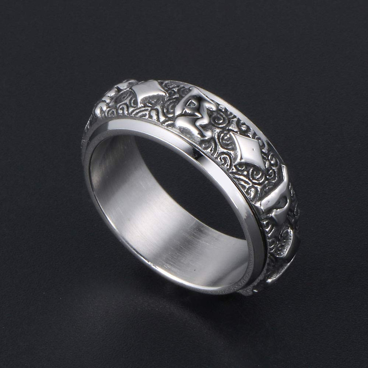 HIJONES Unisex Stainless Steel 6 Word Mantra Religious Spinner Ring Wedding Band Silver Size 10