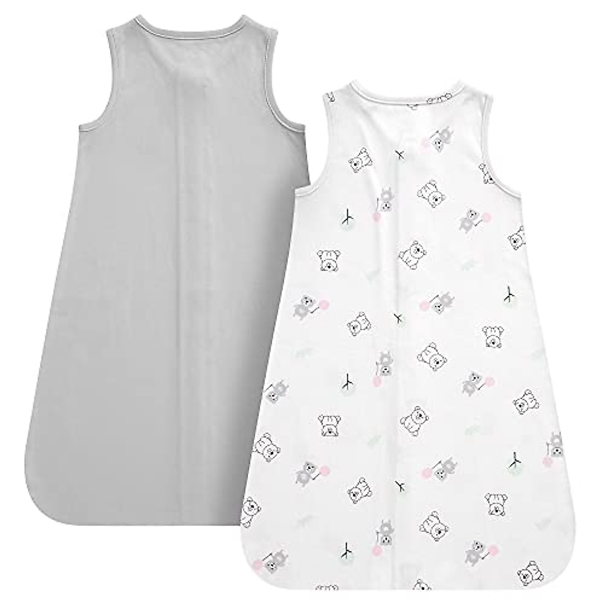 DaysU Cotton Baby Wearable Blanket, Sleeveless Baby Sleep Sack with One-Way Zipper, Embroidered and Printed Baby Wearable Blanket for Newborn Baby Unisex 18-24 Months, 2-Pack, Grey Bear