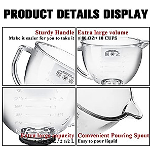 Funmit Glass Mixng Bowl for 4.5 and 5 Quart Tilt-Head Stand Mixer Bowls, Kitchen Glass Bowls Aid with Measurement Markings