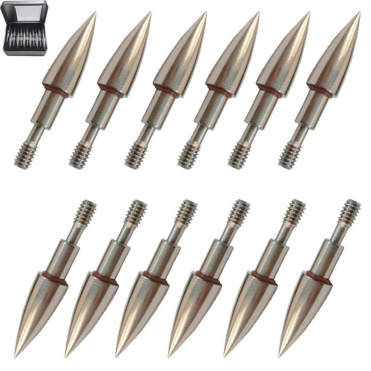 100 Grain Field Points,5/16 Stainless Steel Archery Target Bullet Point Sharp Targethead Screw in Broadheads (1 Dozen 12 PCS)