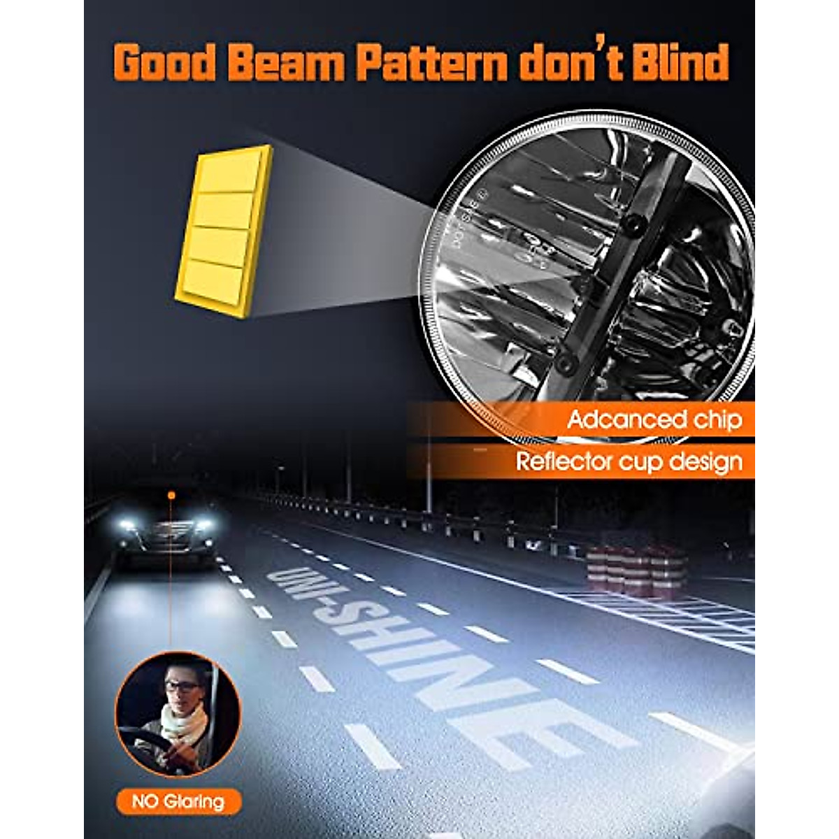 UNI-SHINE 7 inch LED Headlight Round DOT Approved 7’’ led headlight High Low Beam H6024 led headlight Compatible with Jeep Wrangler TJ JK CJ Compatible with Chevy Compatible with Miata Plug and Play